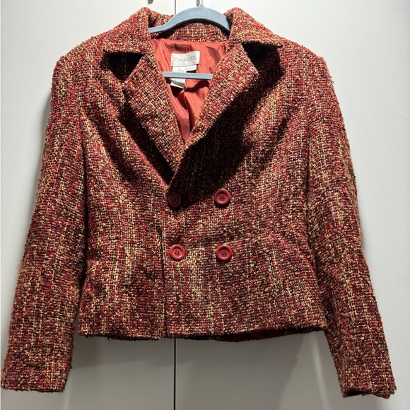 Chadwicks | Jackets & Coats | Chadwicks Womans Blazer Maroon Orange Yellow Tweed Long Sleeve ...